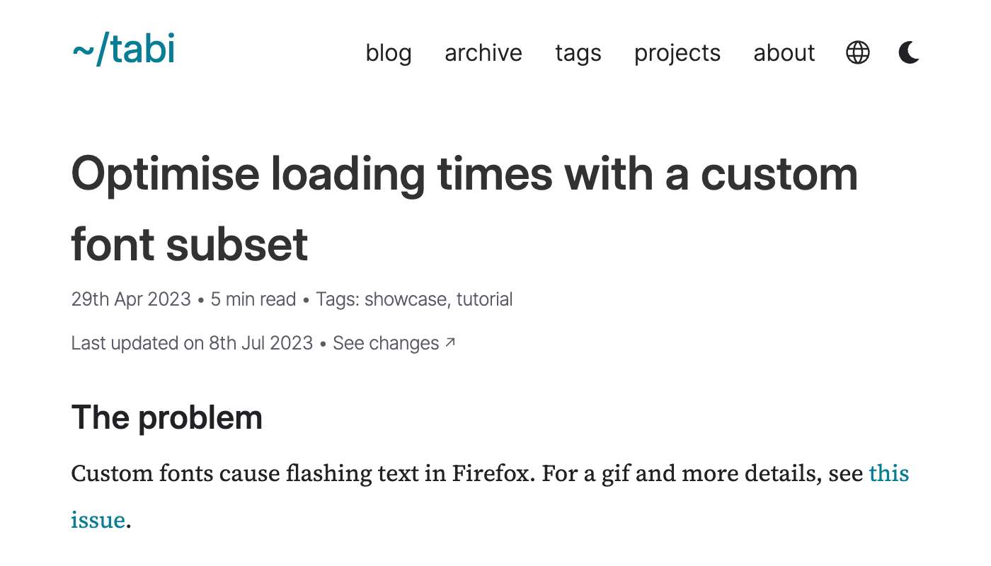 ~/tabi • Optimise loading times with a custom font subset