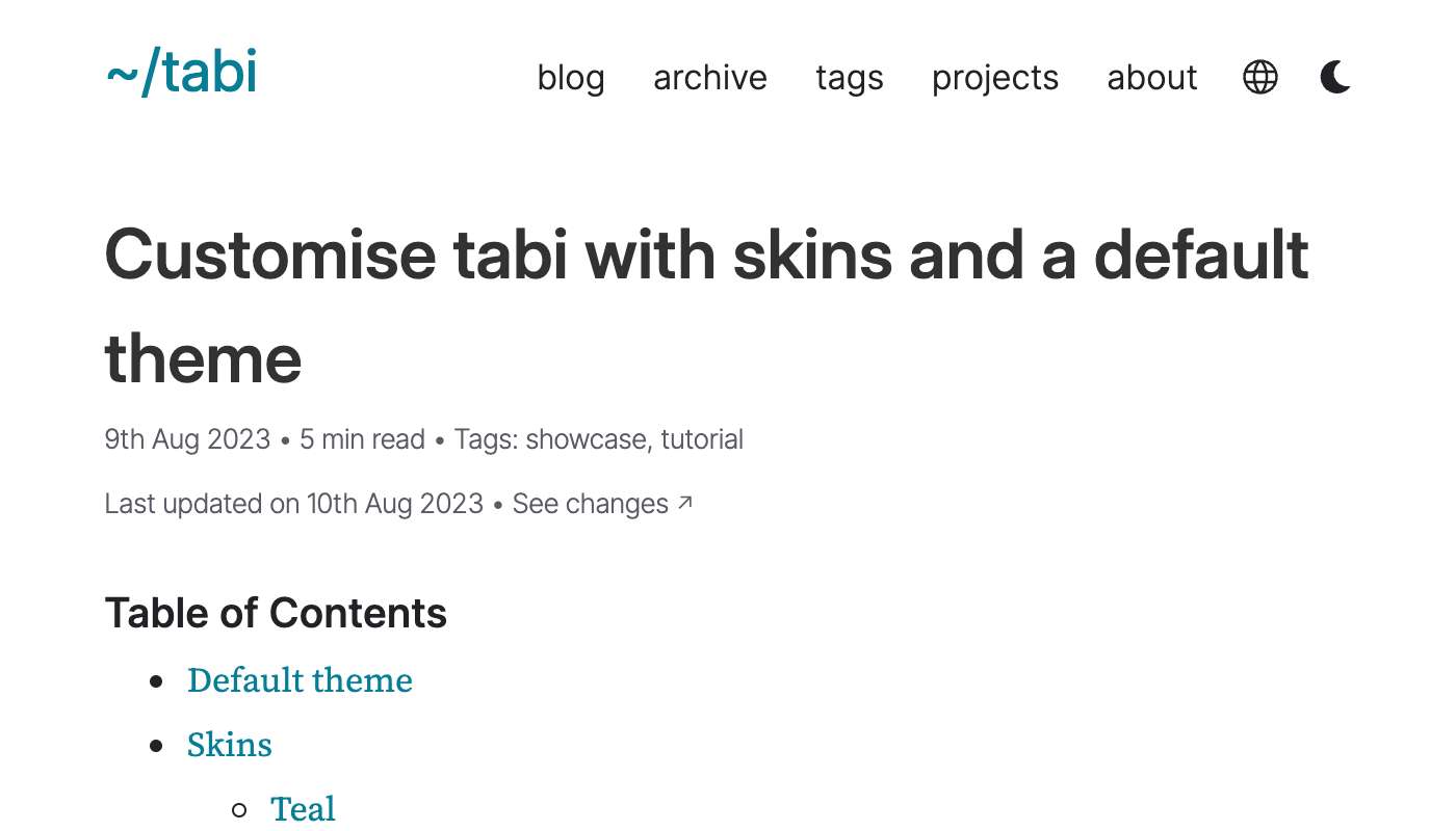 ~/tabi • Customise tabi with skins and a default theme