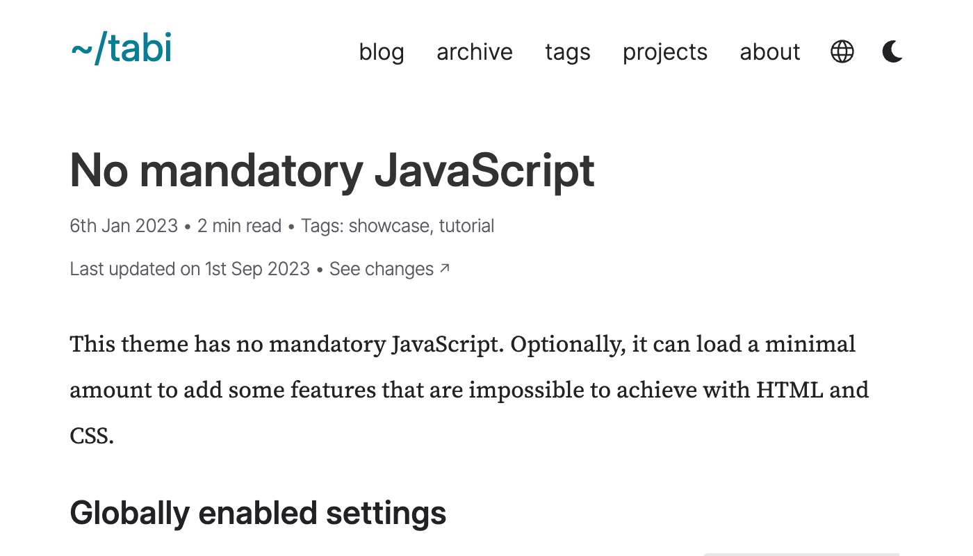 ~/tabi • No mandatory JavaScript